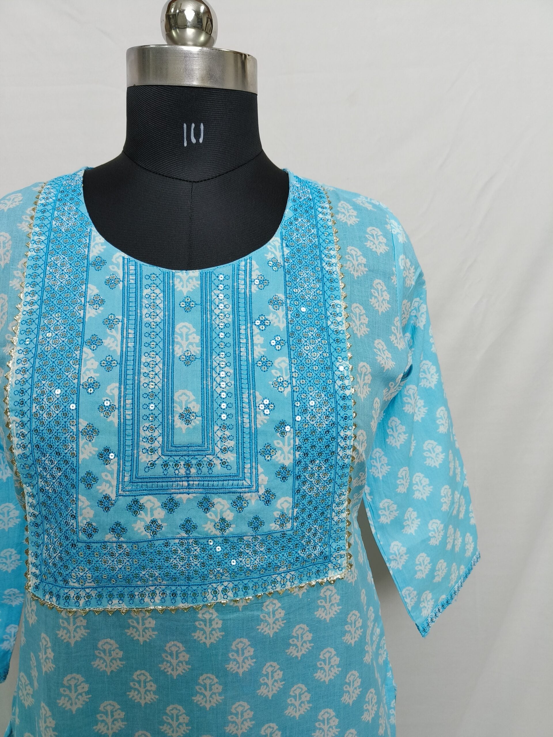 Sky blue printed long kurta – Masang